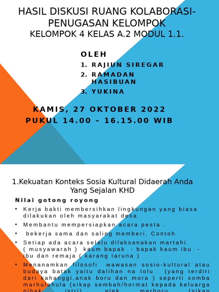 Hasil Diskusi Ruang Kolaborasi - Presentasi Kelompok 4 Kelas A2 Modul 1.1.a.5.1 | PDF