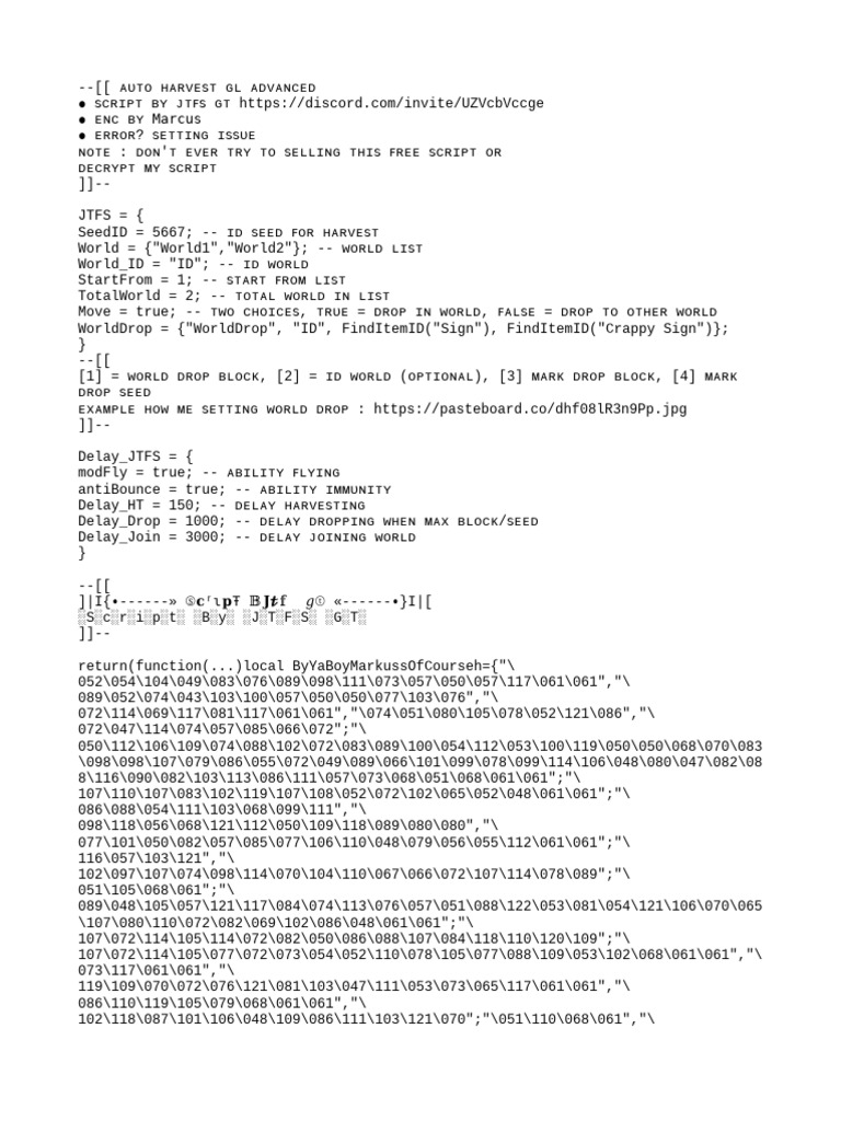 Auto Harvest Advanced JTFS GT - Lua | PDF