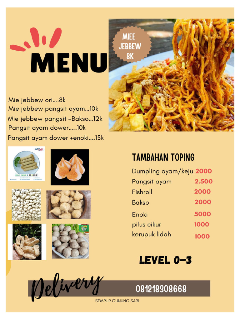 Menu Jualan Mie | PDF