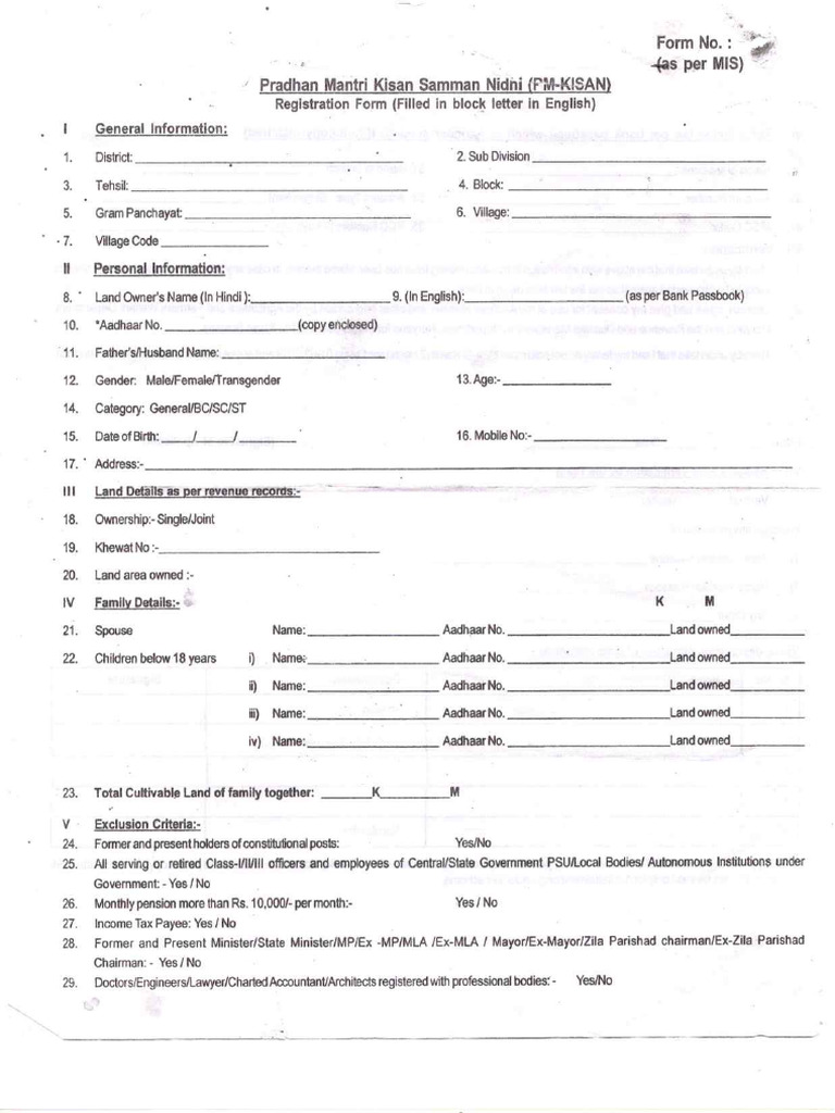 PM Kisan Form | PDF