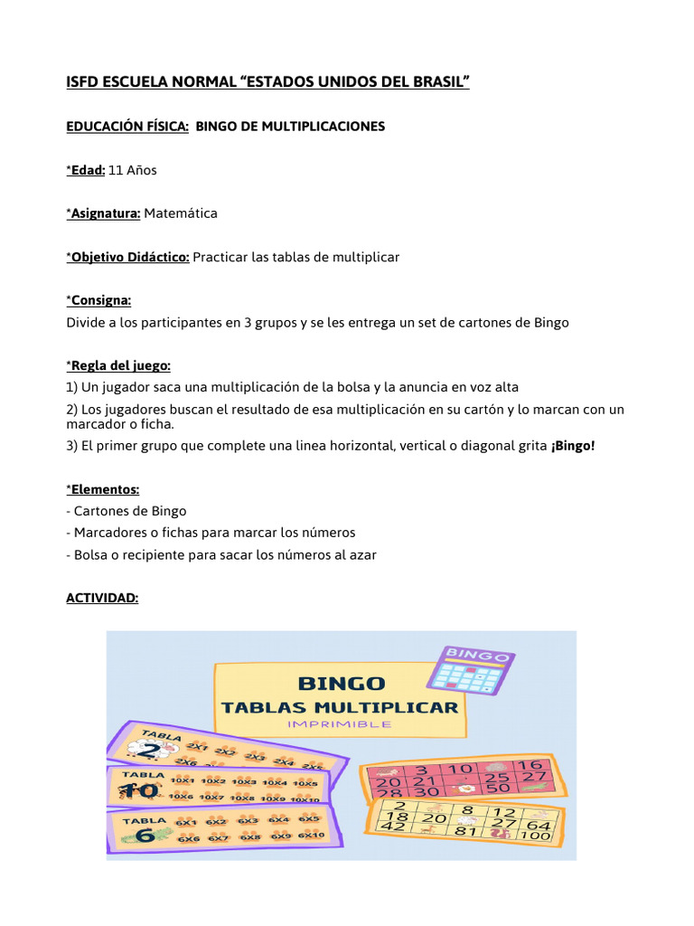Bingo de Multiplicaciones para 11 Años | PDF