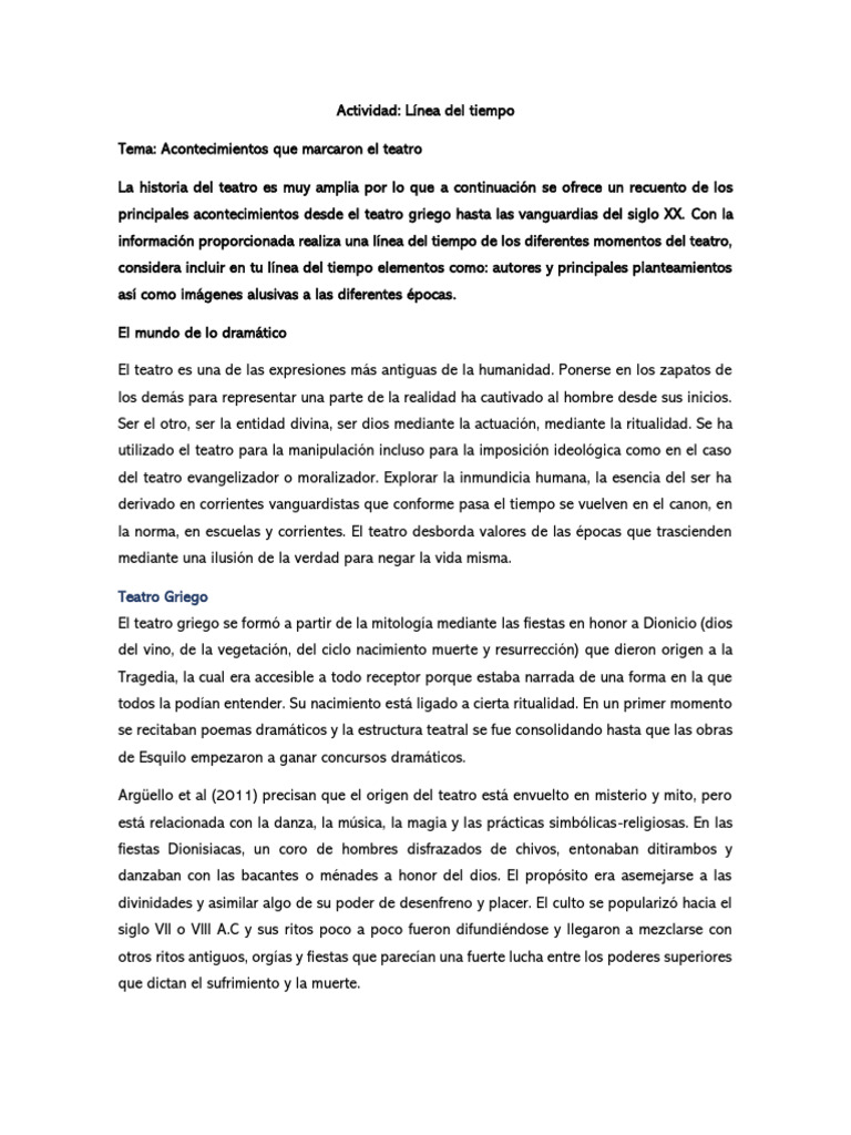 Tarea Línea Del Tiempo Historia Del Teatro | PDF