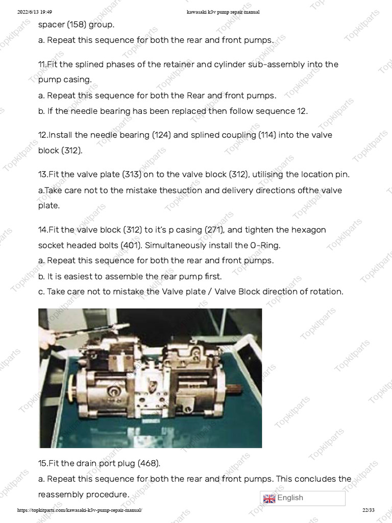 Kawasaki k3v Pump Repair Manual 22 | PDF