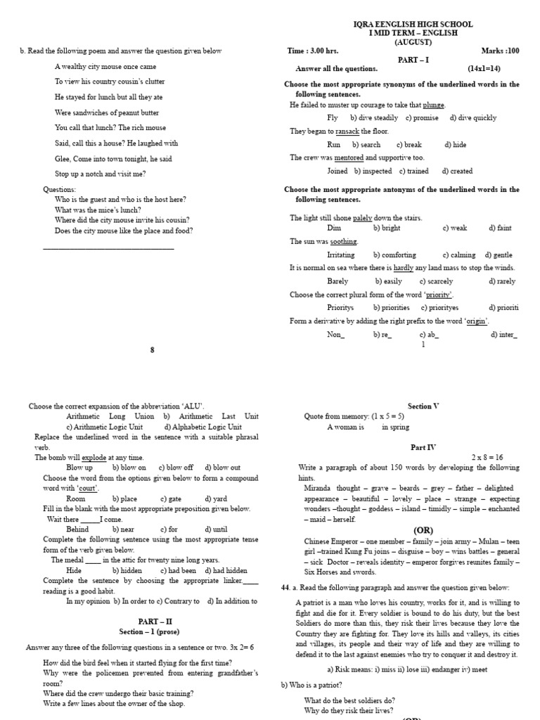 First Mid TRY English | PDF