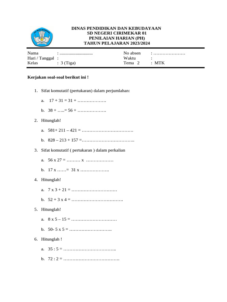 PH TEMA 2 KELAS 3 MTK | PDF