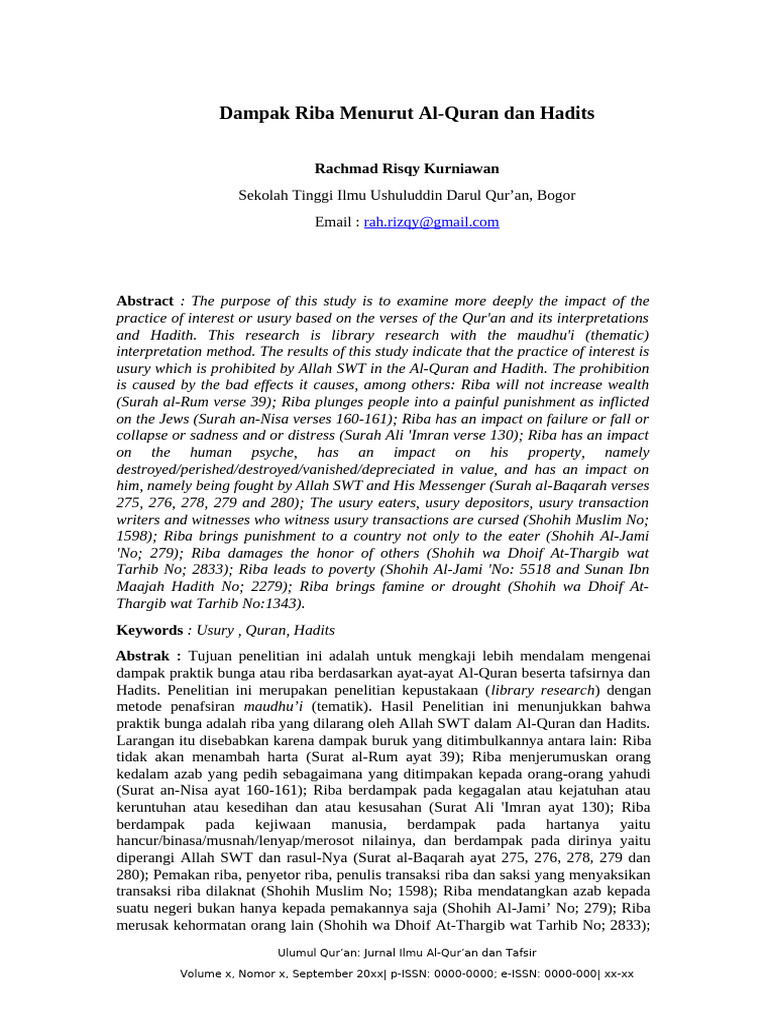 Dampak Riba Menurut Al-Quran Dan Hadist - Rachmat Rizqy - Template | PDF