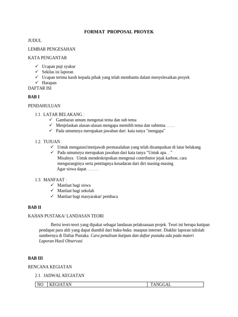 Format Proposal Proyek Tema 2-1 | PDF
