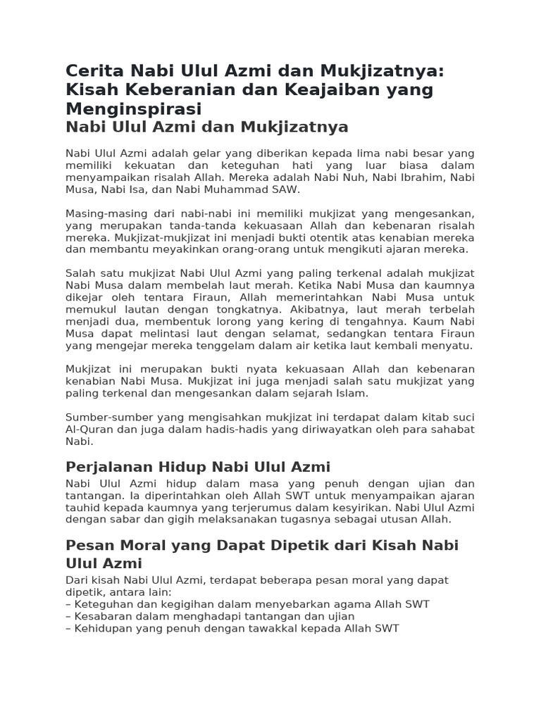 Cerita Nabi Ulul Azmi Dan Mukjizatnya | PDF