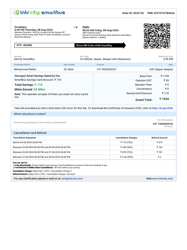 Bus e Ticket PNR IC919747284626 | PDF
