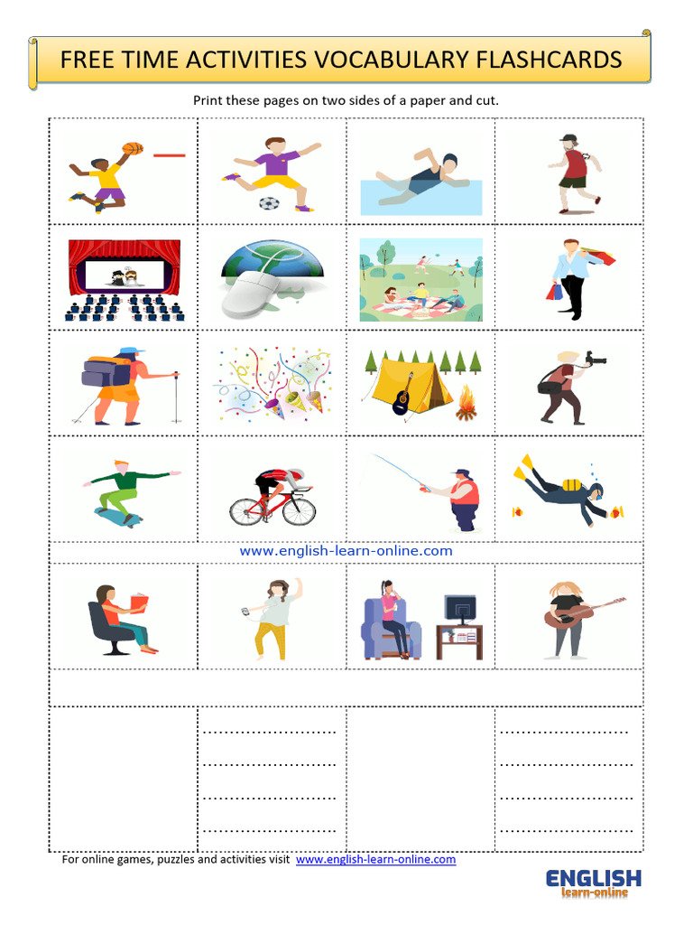 Free Time Activities Vocabulary Flashcards Worksheet | PDF | Home & Garden