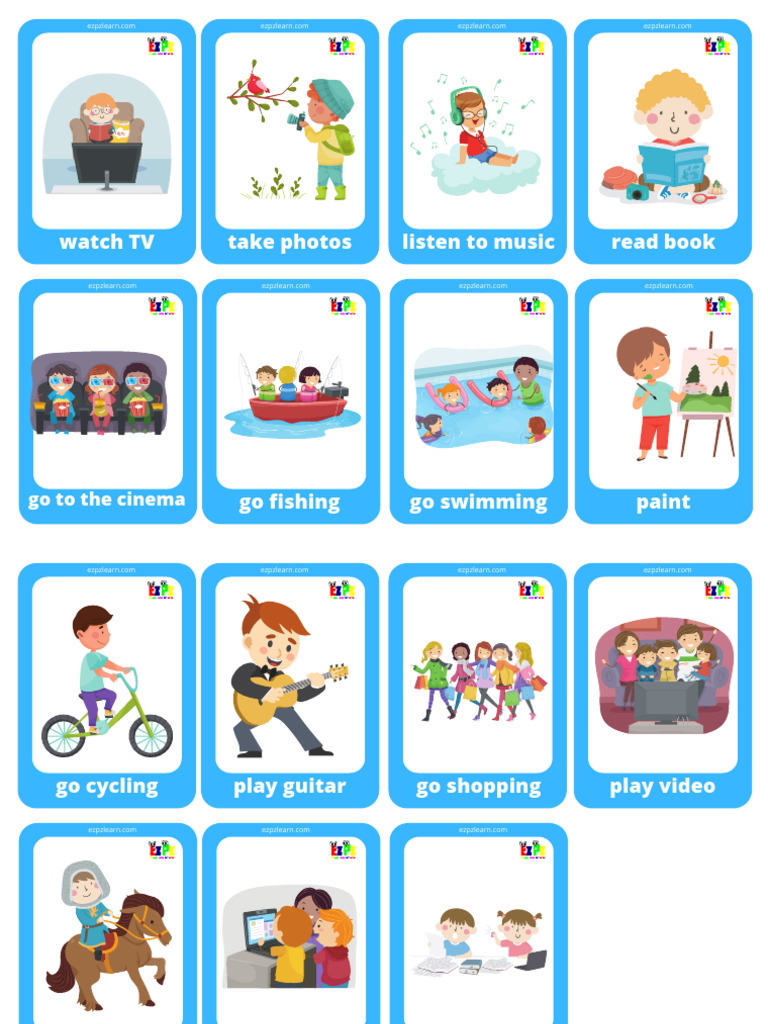 Free Time Activities Mini Flashcards | PDF | Art