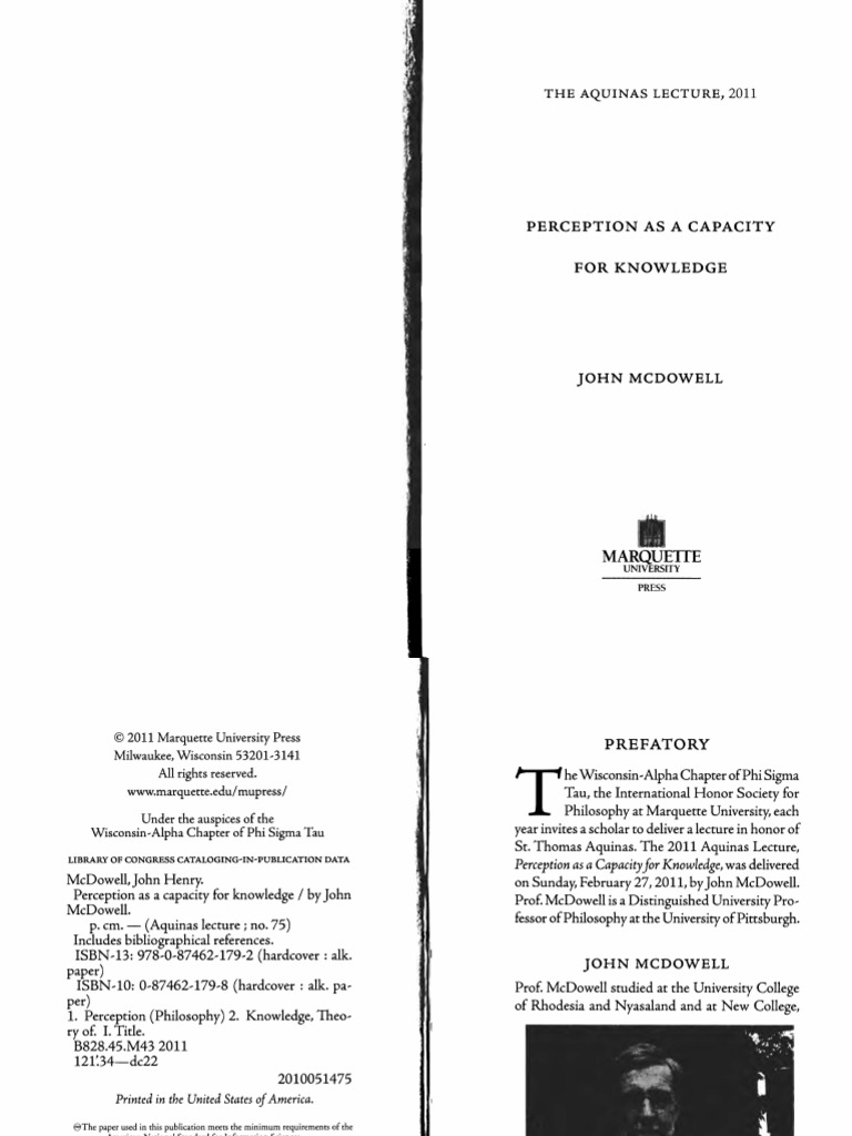 Perception As A Capacity For Knowledge (John McDowell) (Z-Library) | PDF