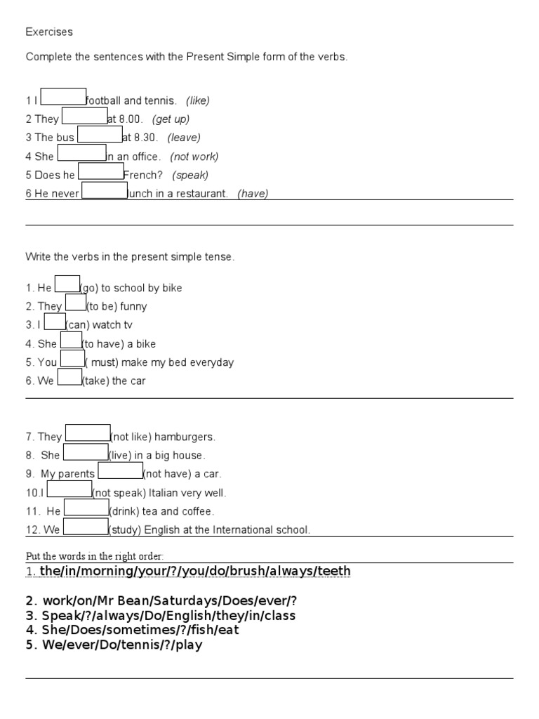 Present Simple Exercises | PDF | Verb | English Language