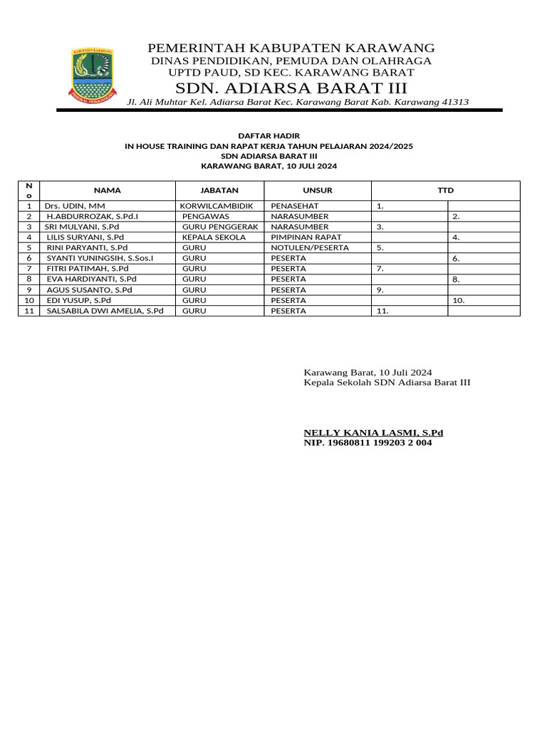 Daftar Hadir Rapat IHT IKM 2024 | PDF