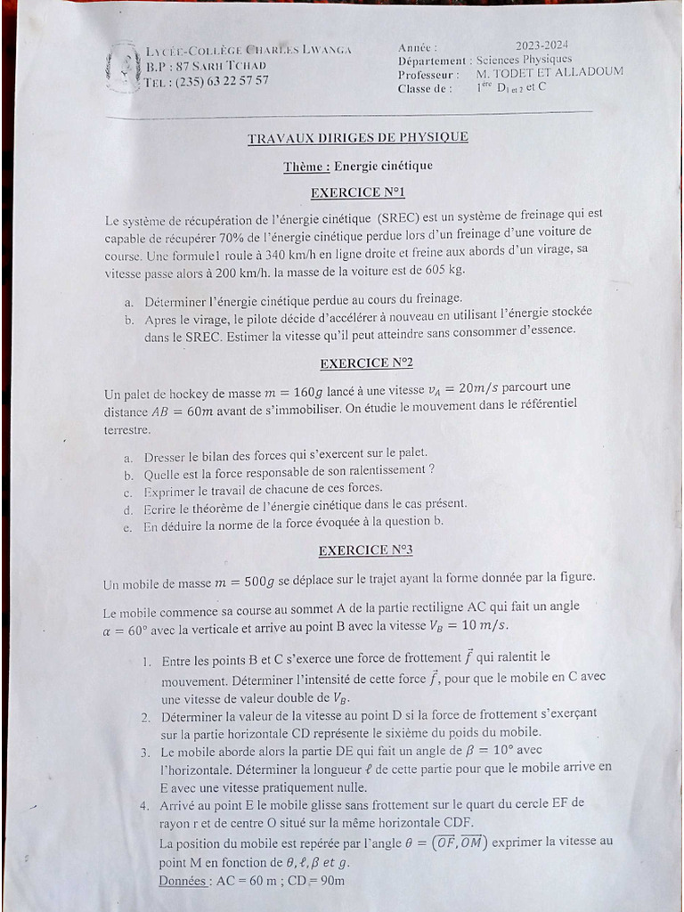 Exo Physique 1ères | PDF