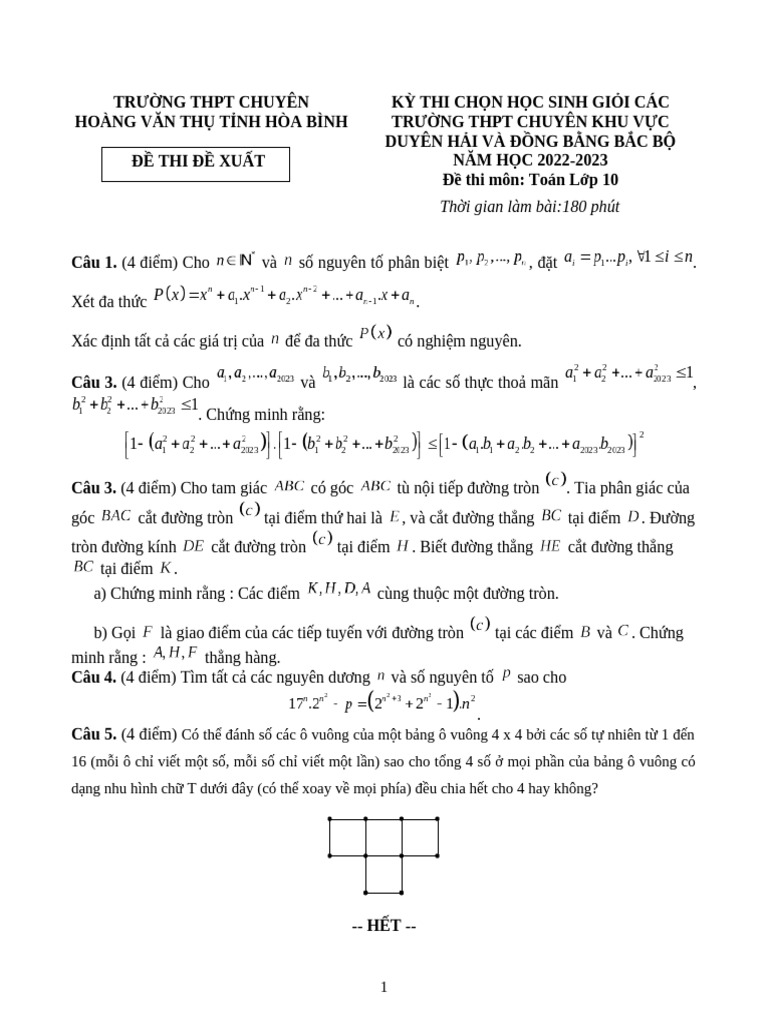de Xuat TOAN 10 Duyen Hai | PDF
