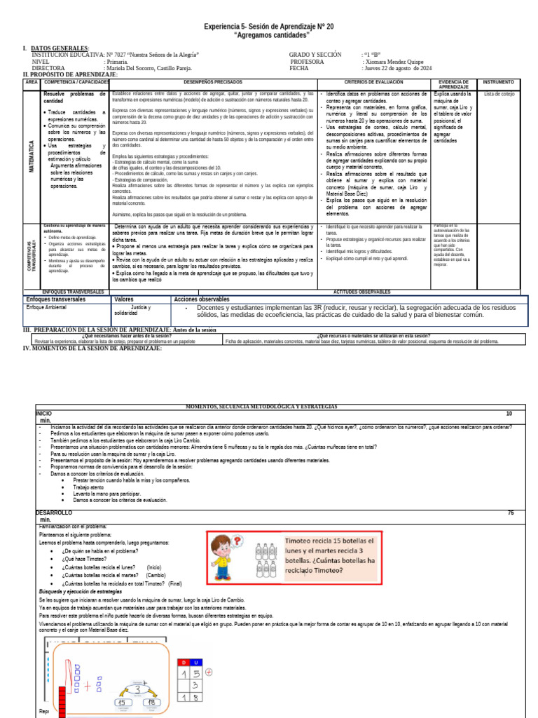 Sesion Agregamos Cantidades | PDF | Aprendizaje | Evaluación