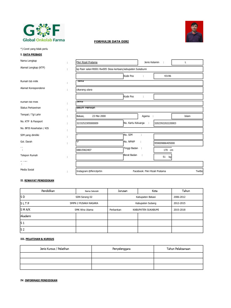 Form Data Diri - GOF | PDF