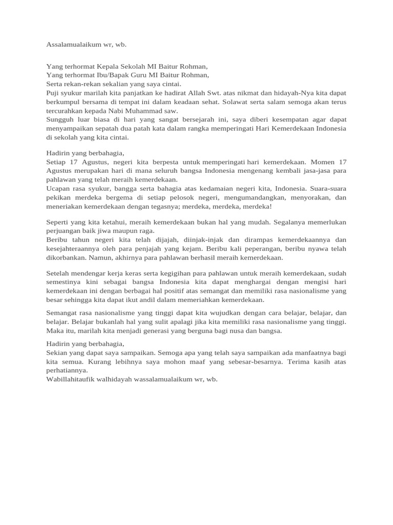 Teks Pidato Singkat Kemerdekaan | PDF