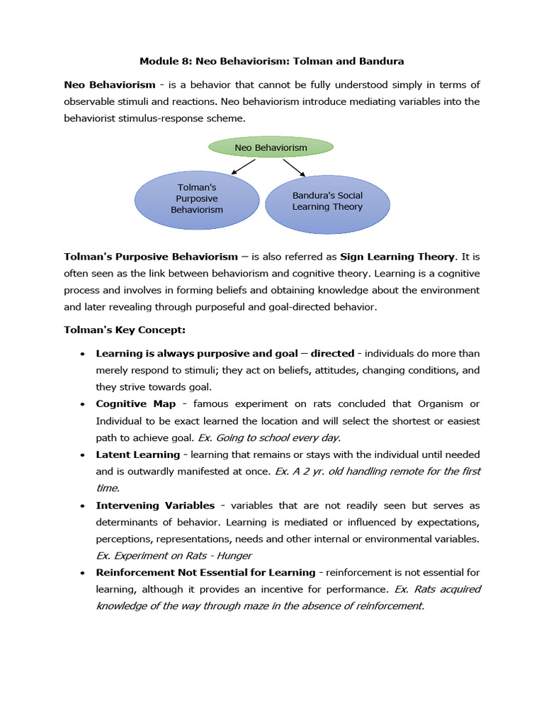 Module 8. Neo Behaviorism | PDF