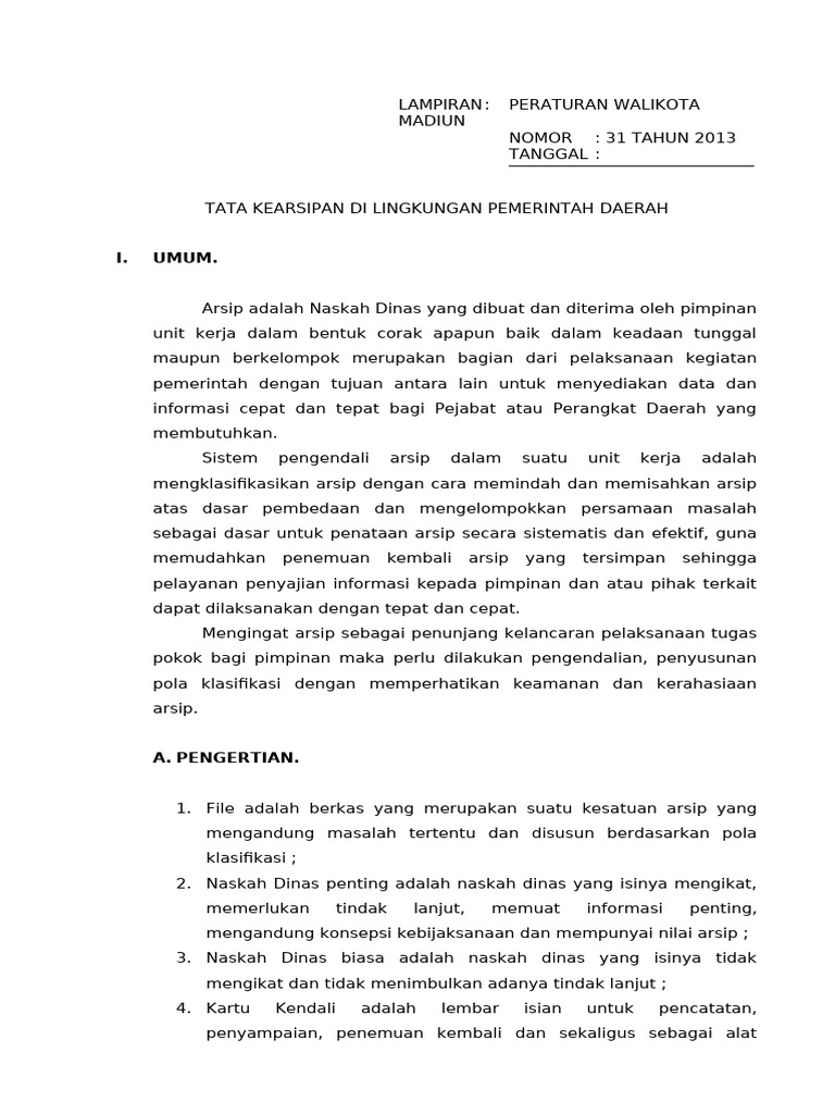 LAMPIRAN PERWALI TATA KEARSIPAN Revisi GABUNG | PDF
