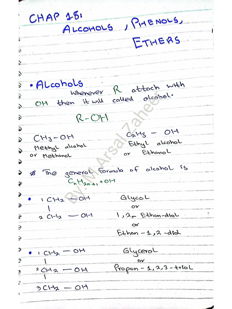 Chemistry, Class XII, Chapter Alcohol Phenol Ether, by M Arsal Zaheer | PDF