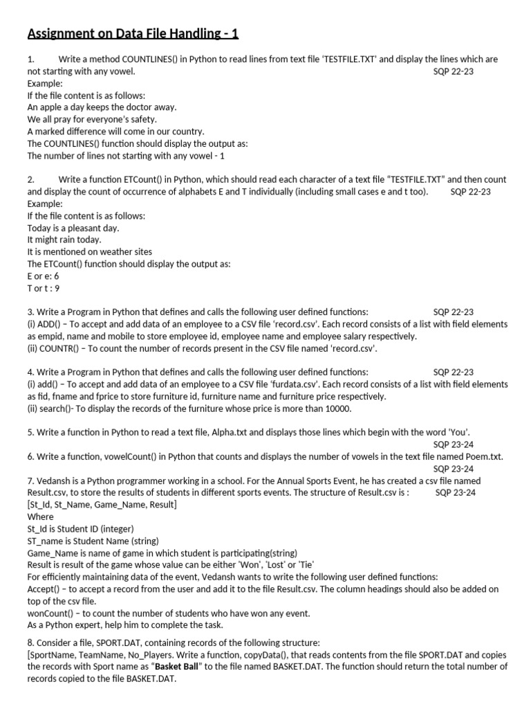 File Handling Assignment 2 | PDF