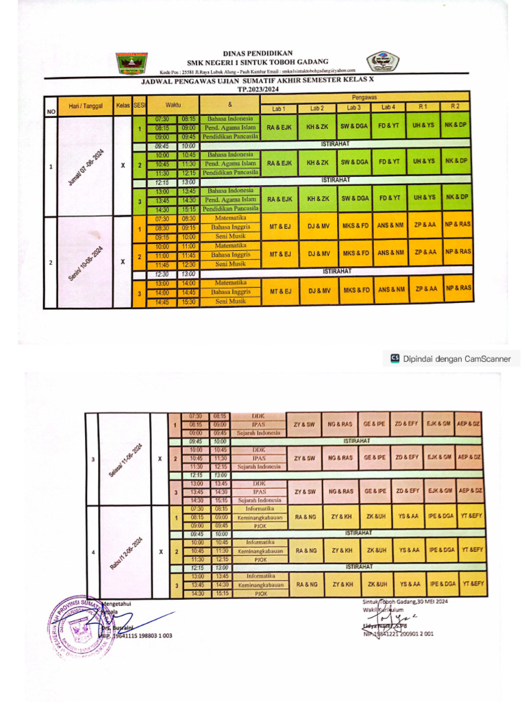 Jadwal Mengawas SAS X Genap 2023-2024 | PDF