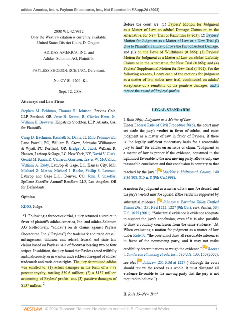 Adidas America Inc V Payless Shoesource Inc | PDF