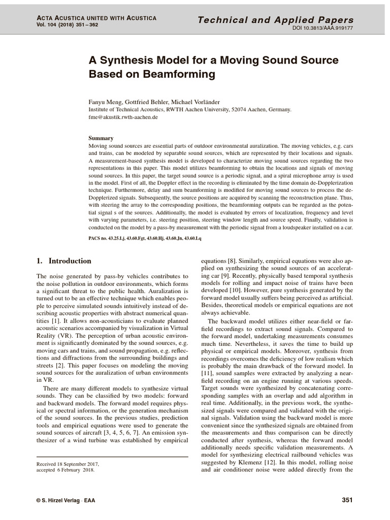 A Synthesis Model For A Moving Sound Sou | PDF