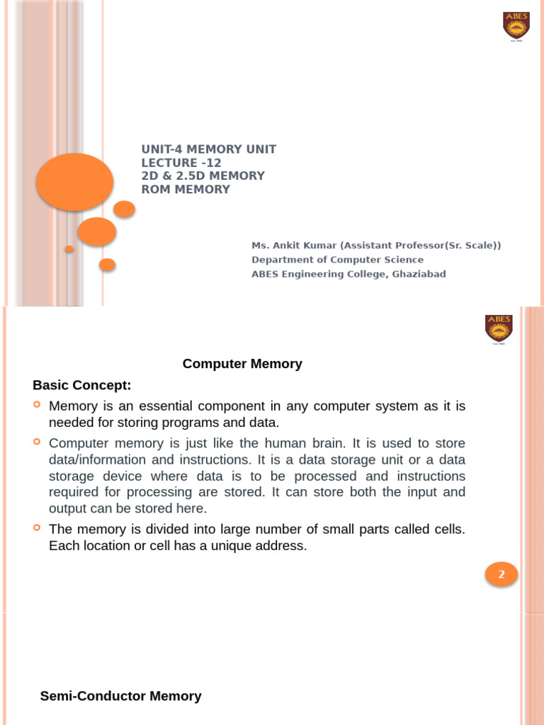 Unit-4 - Lecture-16 - ROM, 2D & 2.5D Memory | PDF