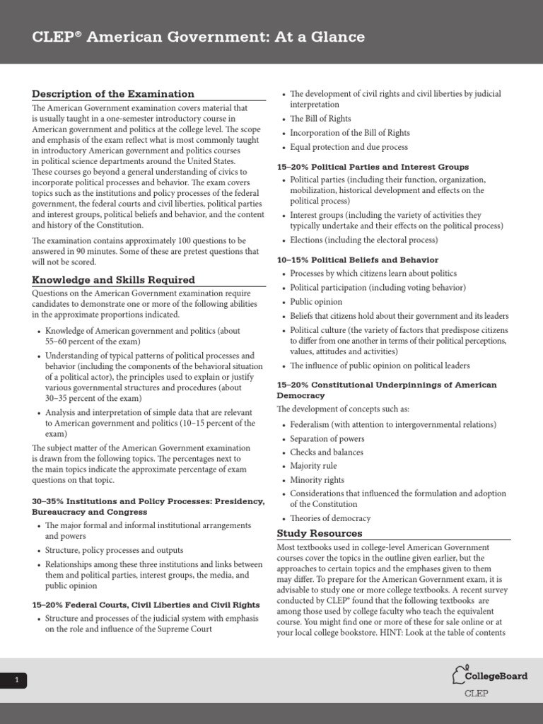 C.L.E.P. American Government Fact Sheet | PDF | Federal Government Of ...
