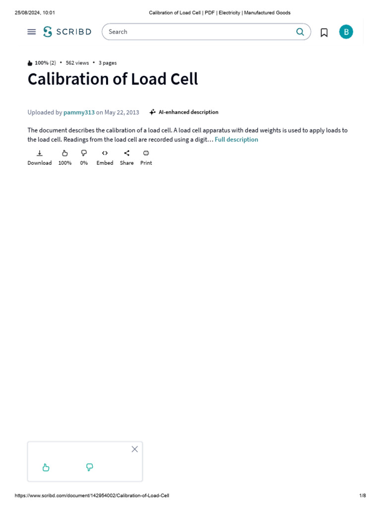 Calibration of Load Cell - PDF - Electricity - Manufactured Goods | PDF