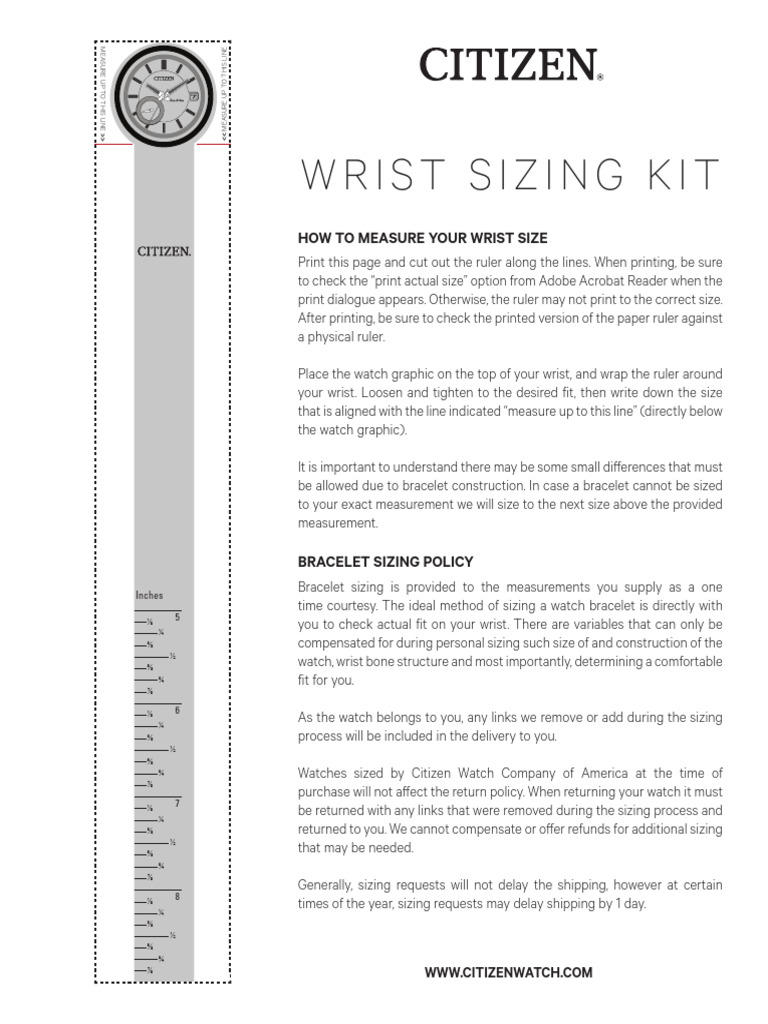 Wrist Sizing Kit Citizen Watches | PDF