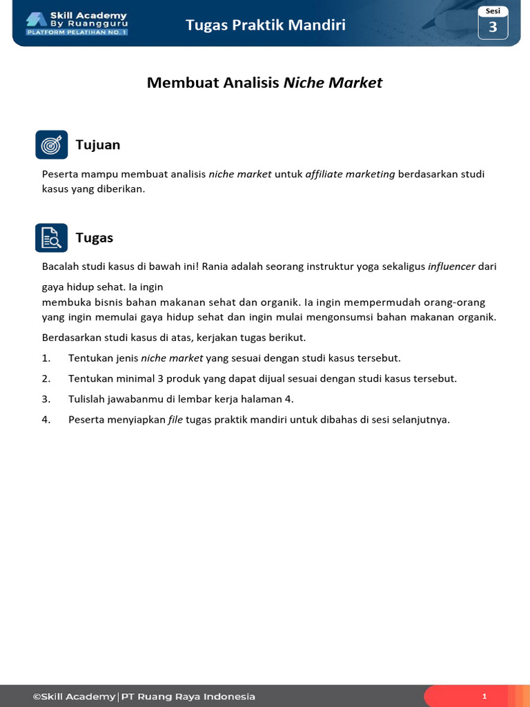 TPM 3 Membuat Analisis Niche Market - (Nama Lengkap Peserta) - 20240822 - 223156 - 0000 | PDF