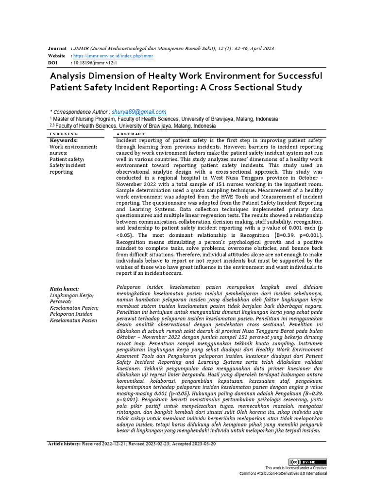 Analysis Dimension of Healty Work Environment For | PDF