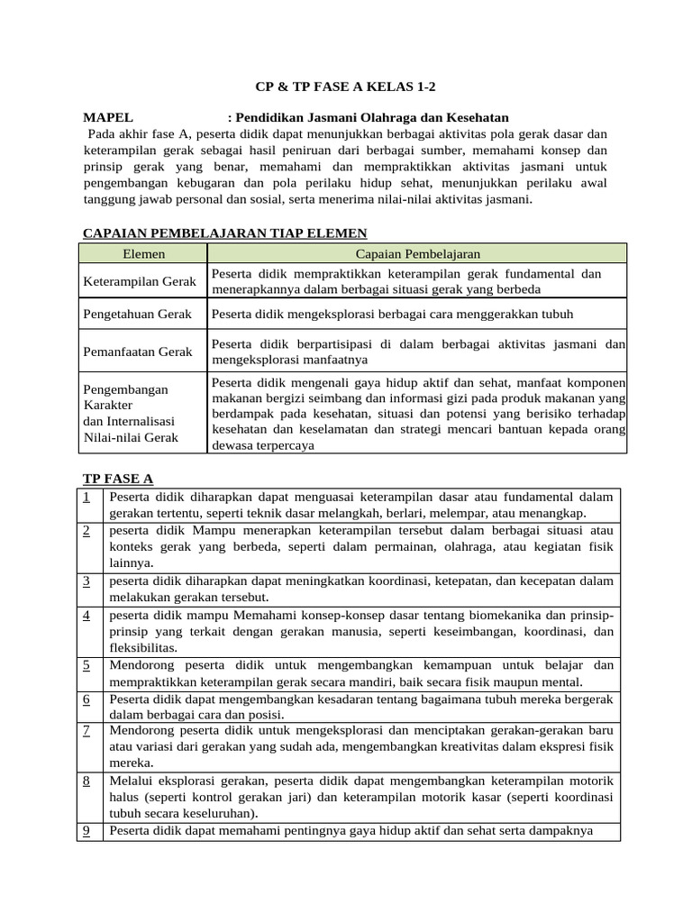 CP & TP PJOK 2024-2025 | PDF