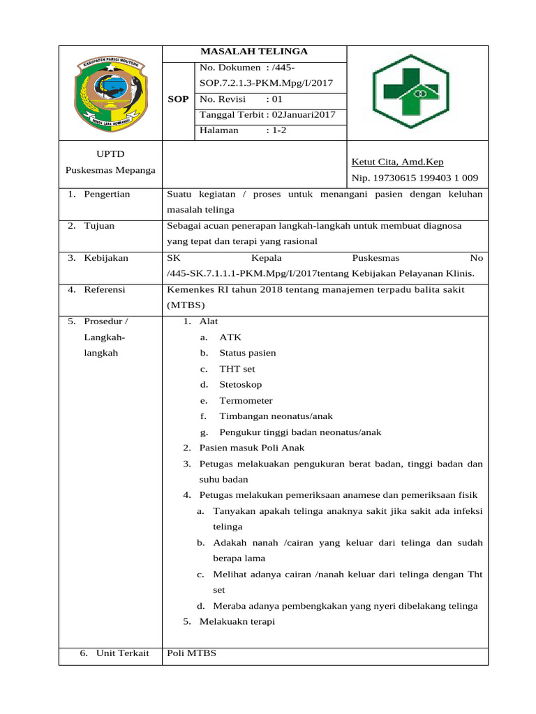 Sop Masalah Telinga | PDF
