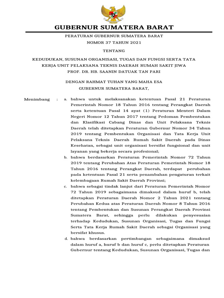 Pergub RSJ Nomor 37 Tahun 2021 | PDF