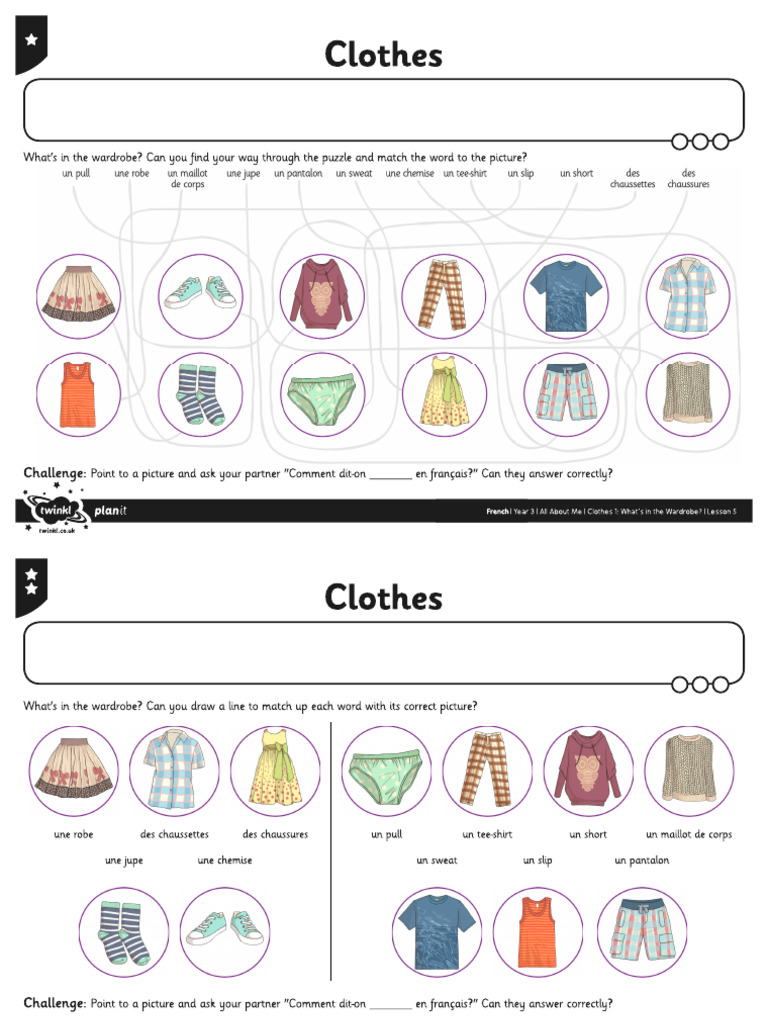 T2 L 073 French Clothes 1 Activity Sheet | PDF