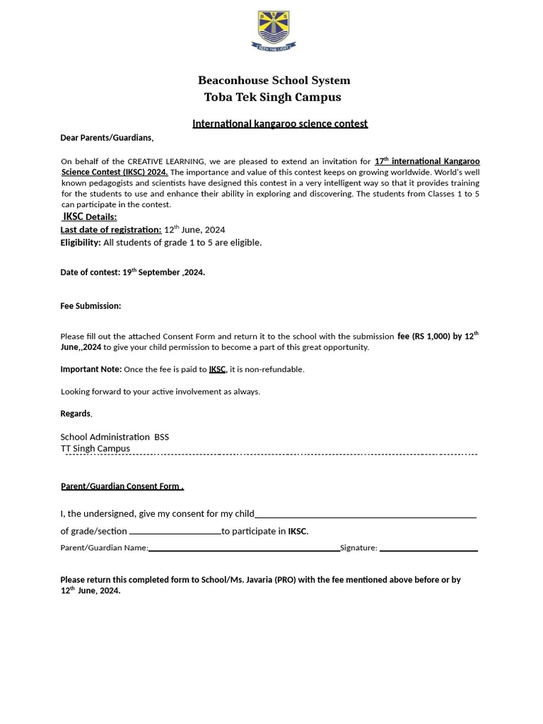 IKSC 2024 Registration for Grades 1-5 | PDF