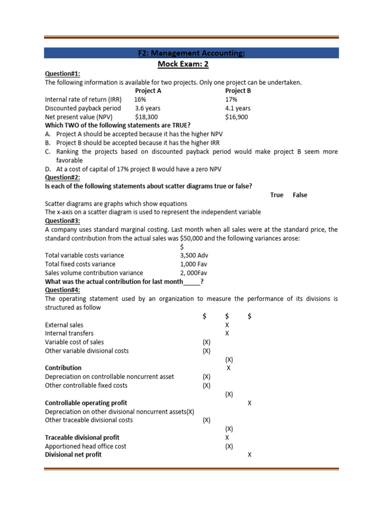 F2 Mock Exam 2 | PDF