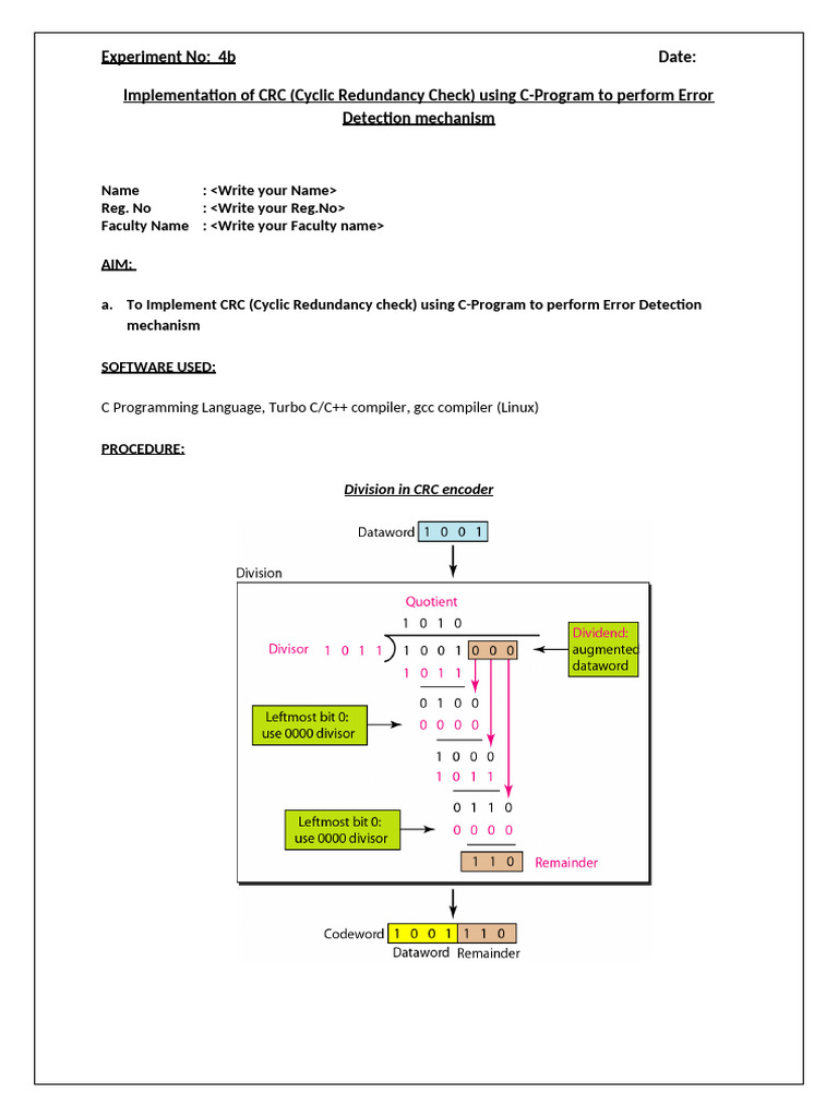 Expt 4b - Implementation of Cyclic Redundance Check Using C-Program | PDF | Business