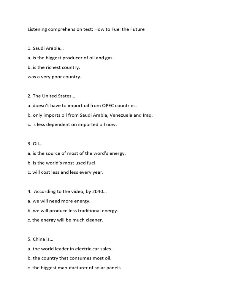 Listening Comprehension Test - How to Fuel the Future | PDF