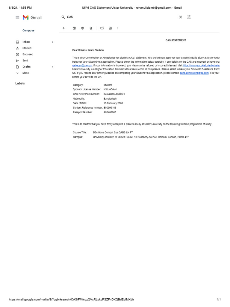 UKVI CAS Statement Ulster University - Rohanulislamb@Gmail - Com ...