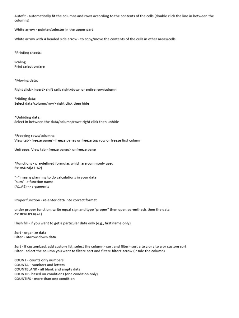 Acctg Information System Notes Excel Functions Pdf