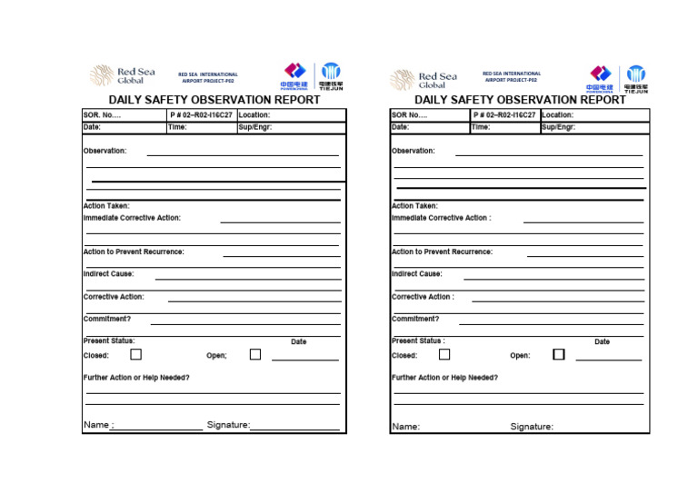 Safety Observation Card Form-TIEJUN | PDF