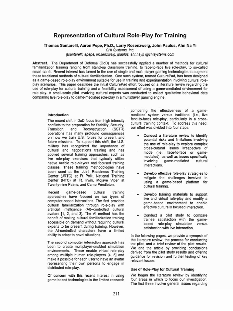 Representation of Cultural Role-Play For Training | PDF