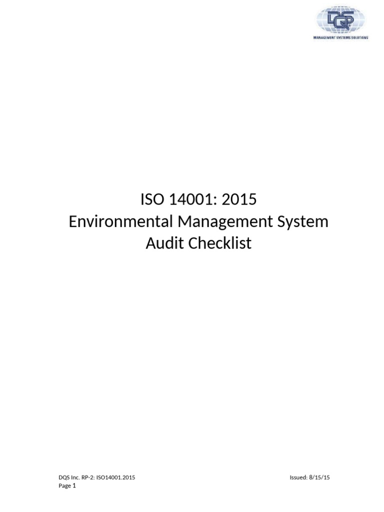 ISO 14001 - 2015 Checklist | PDF