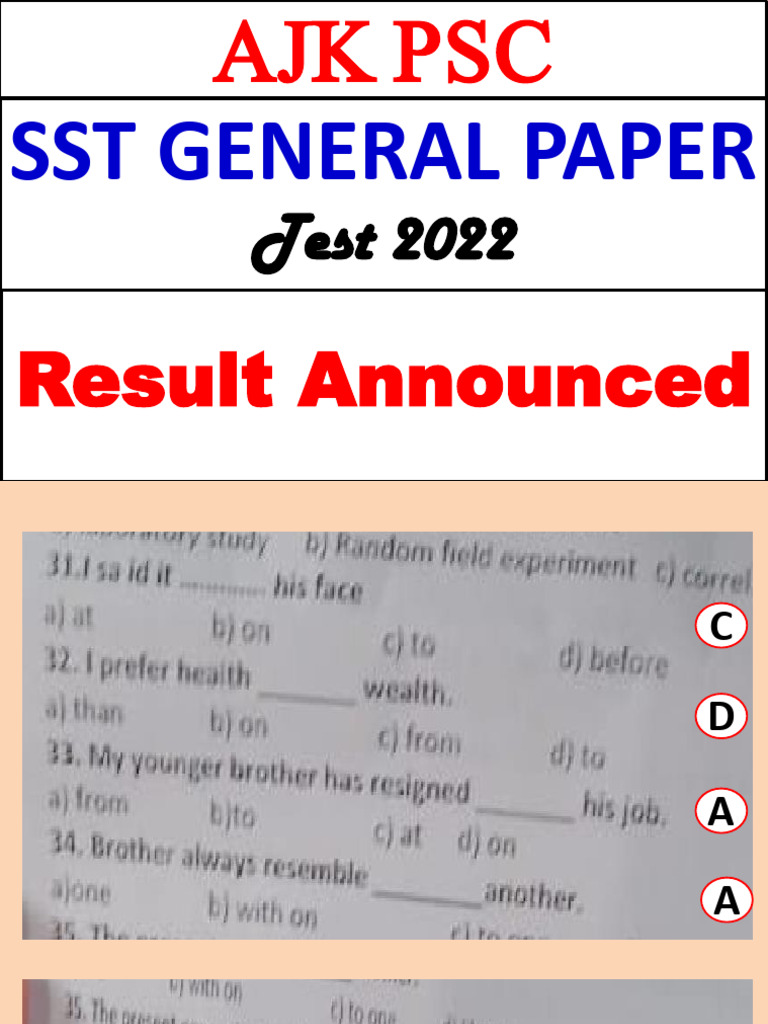 English MCQs AJKPSC SST Gen 22 Females | PDF English MCQs AJKPSC SST Gen 22 Females | PDF
